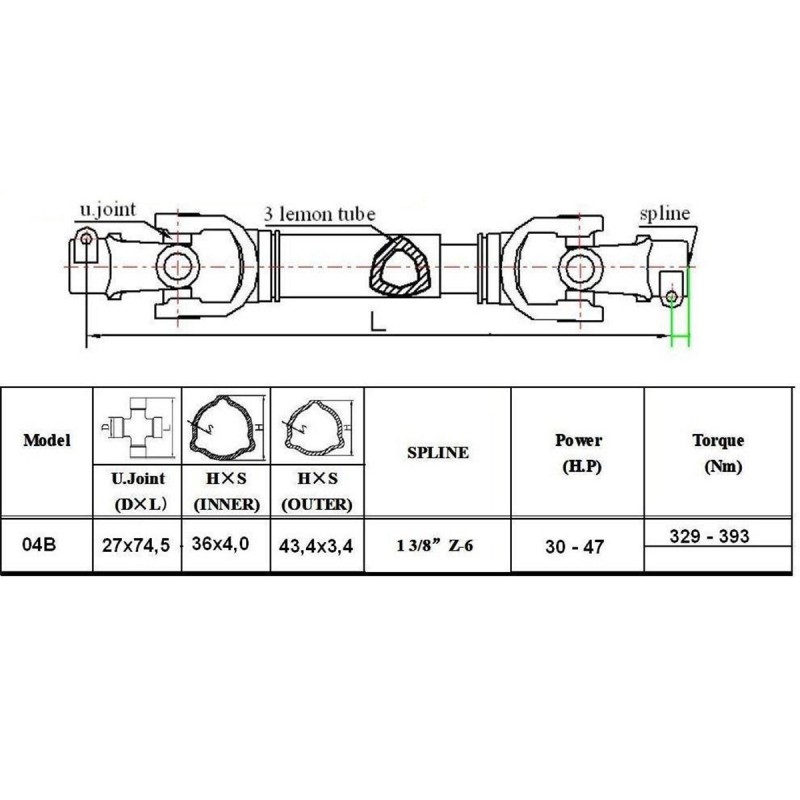 With Overrun Clutch STANDARD LENGTH WATER PUMP SHAFT ONLY 33 In. Length ...